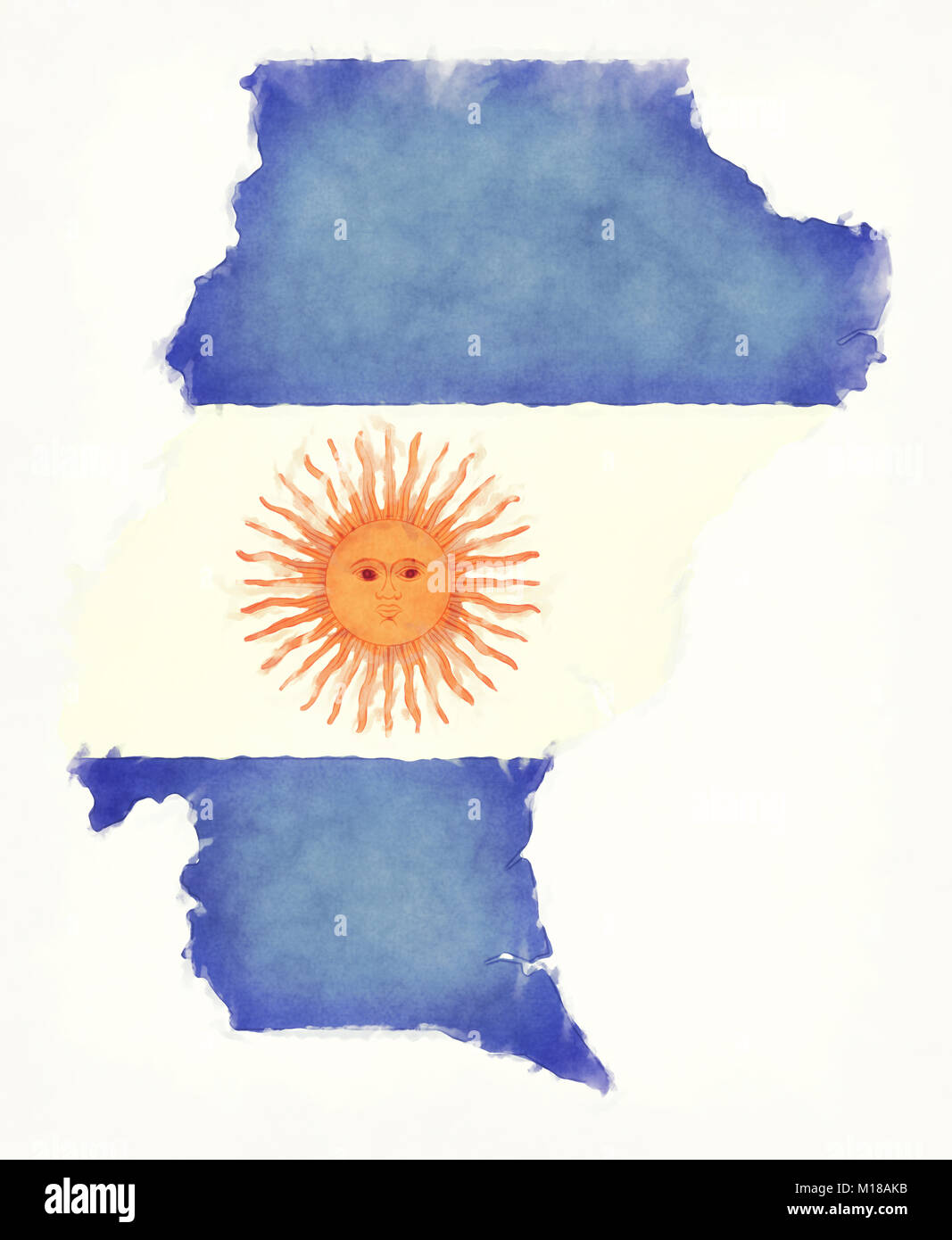Santa Cruz watercolor map with Argentinian national flag in front of a ...