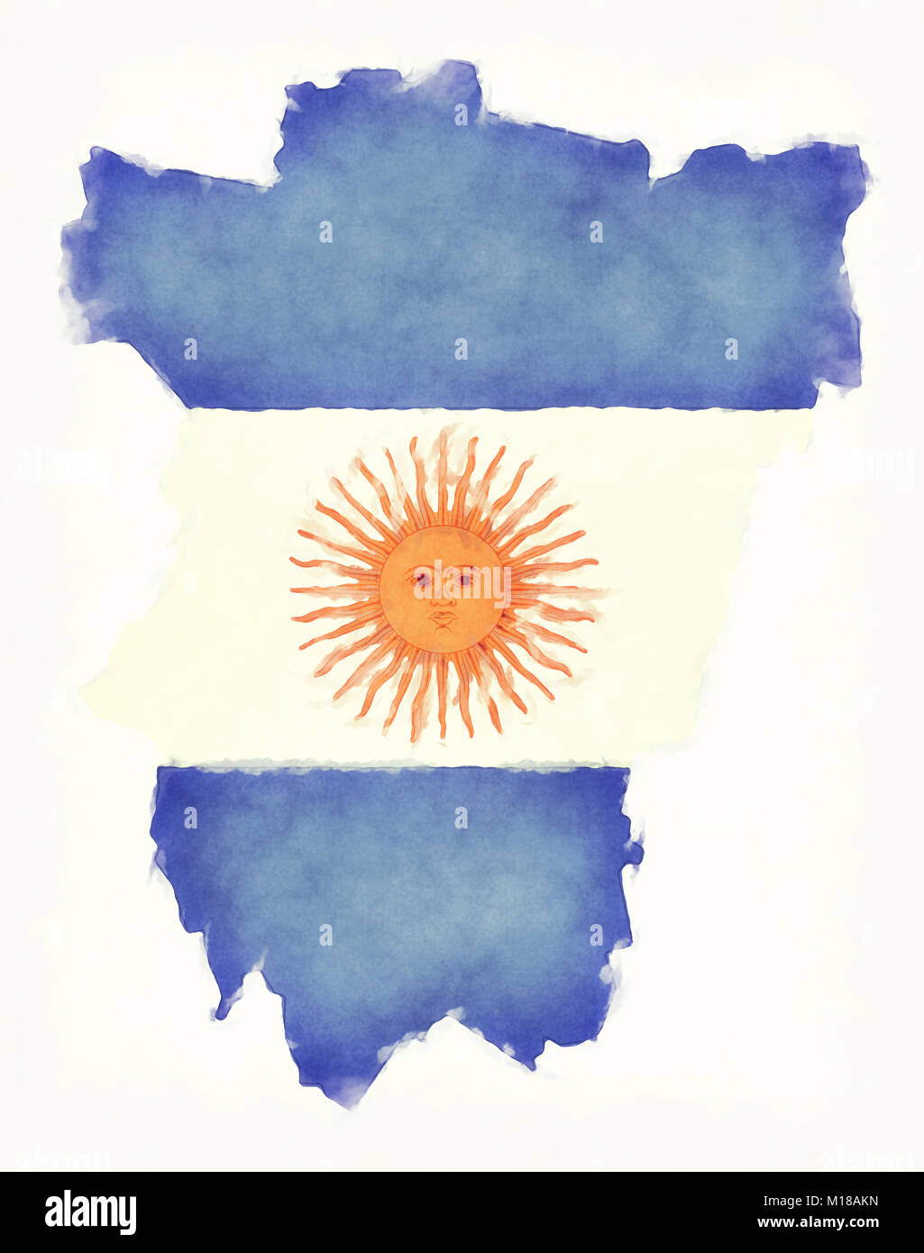 Tucuman watercolor map with Argentinian national flag in front of a ...