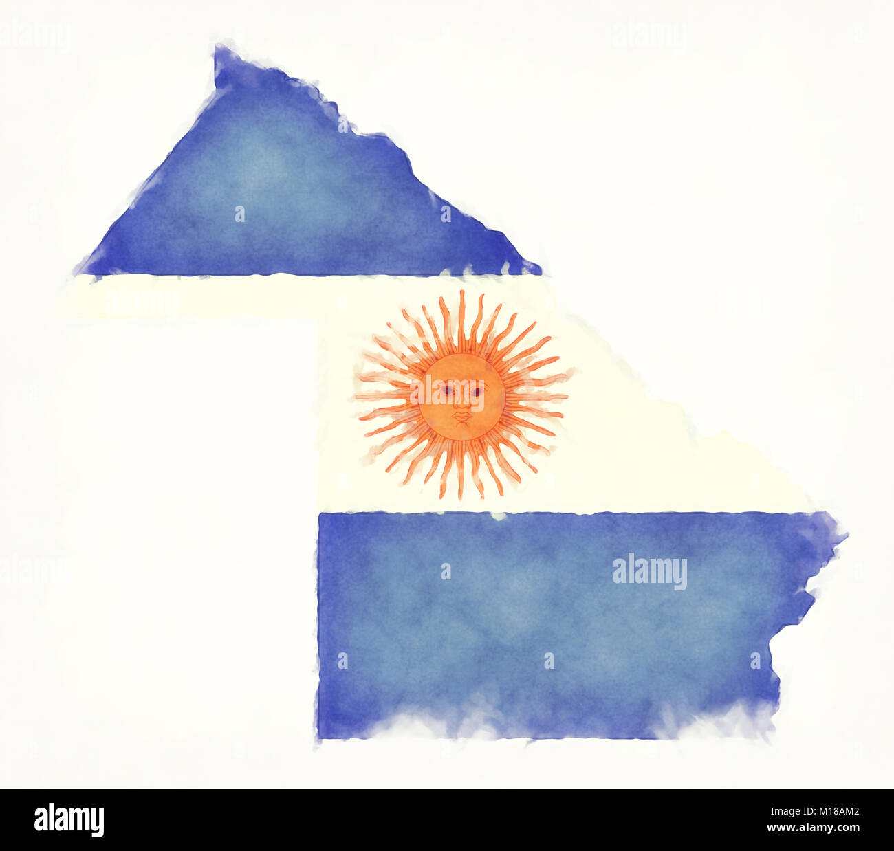 Chaco watercolor map with Argentinian national flag in front of a white ...
