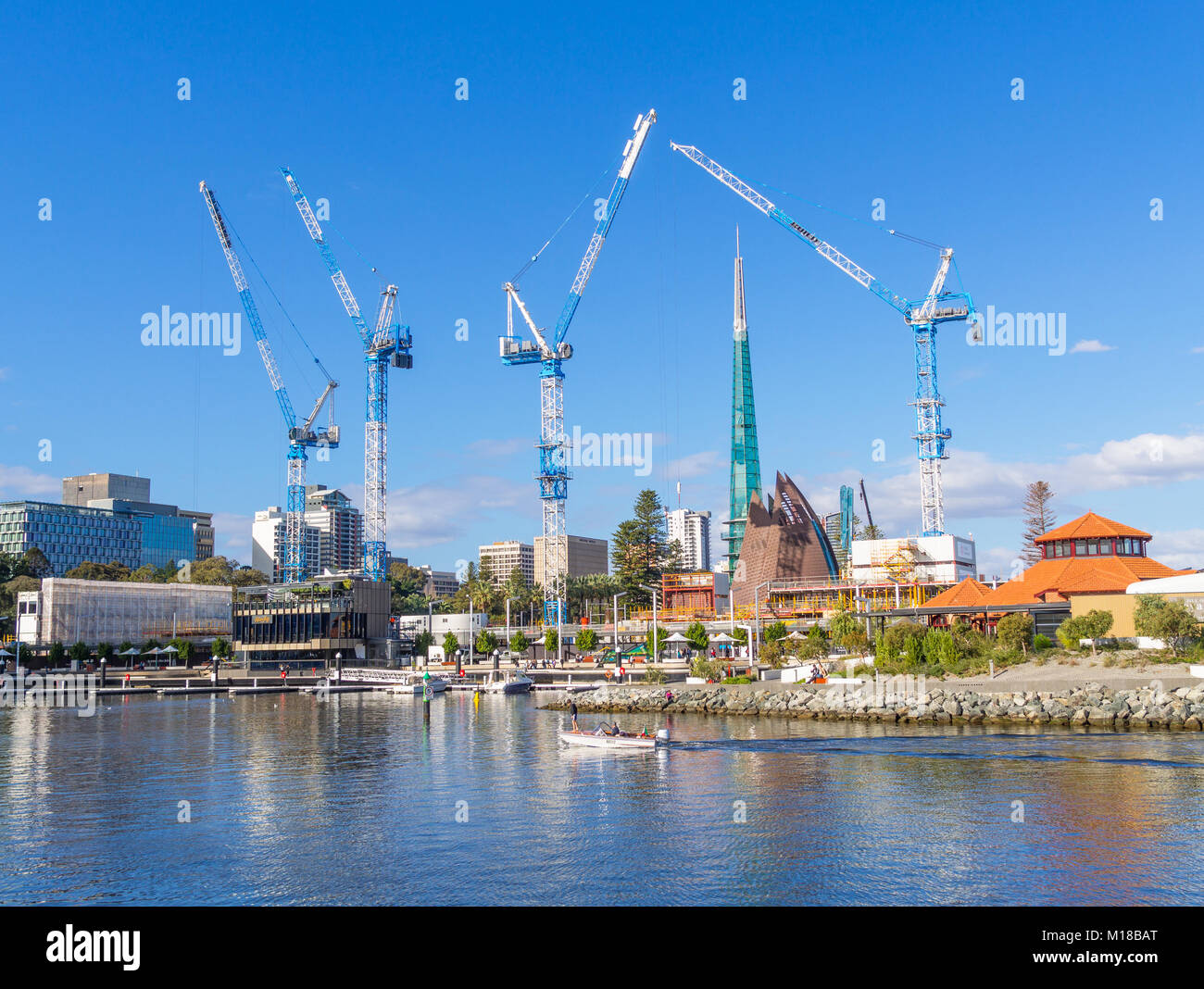 Construction cranes working at Elizabeth Quay, a new development in ...