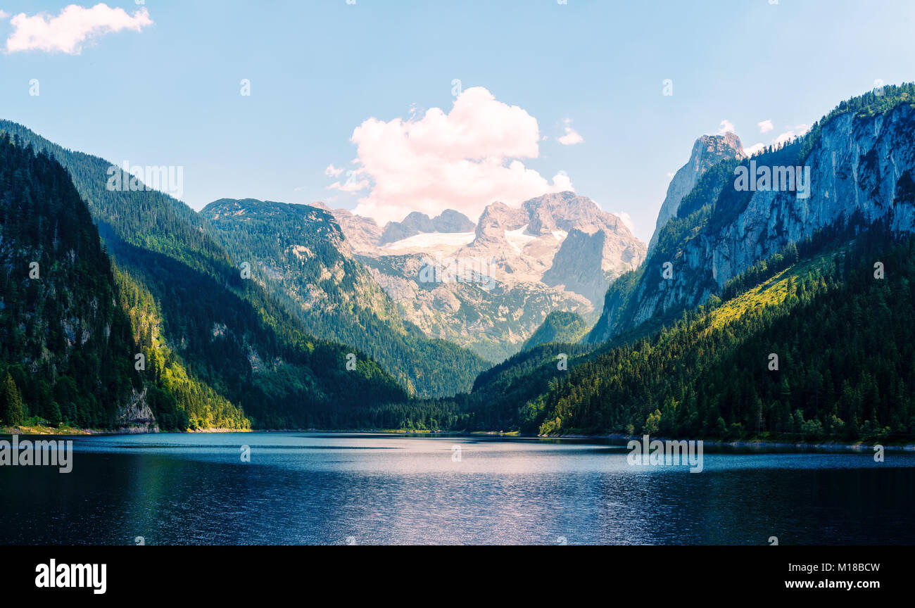 Fantastic morning on mountain lake Gosausee Stock Photo - Alamy