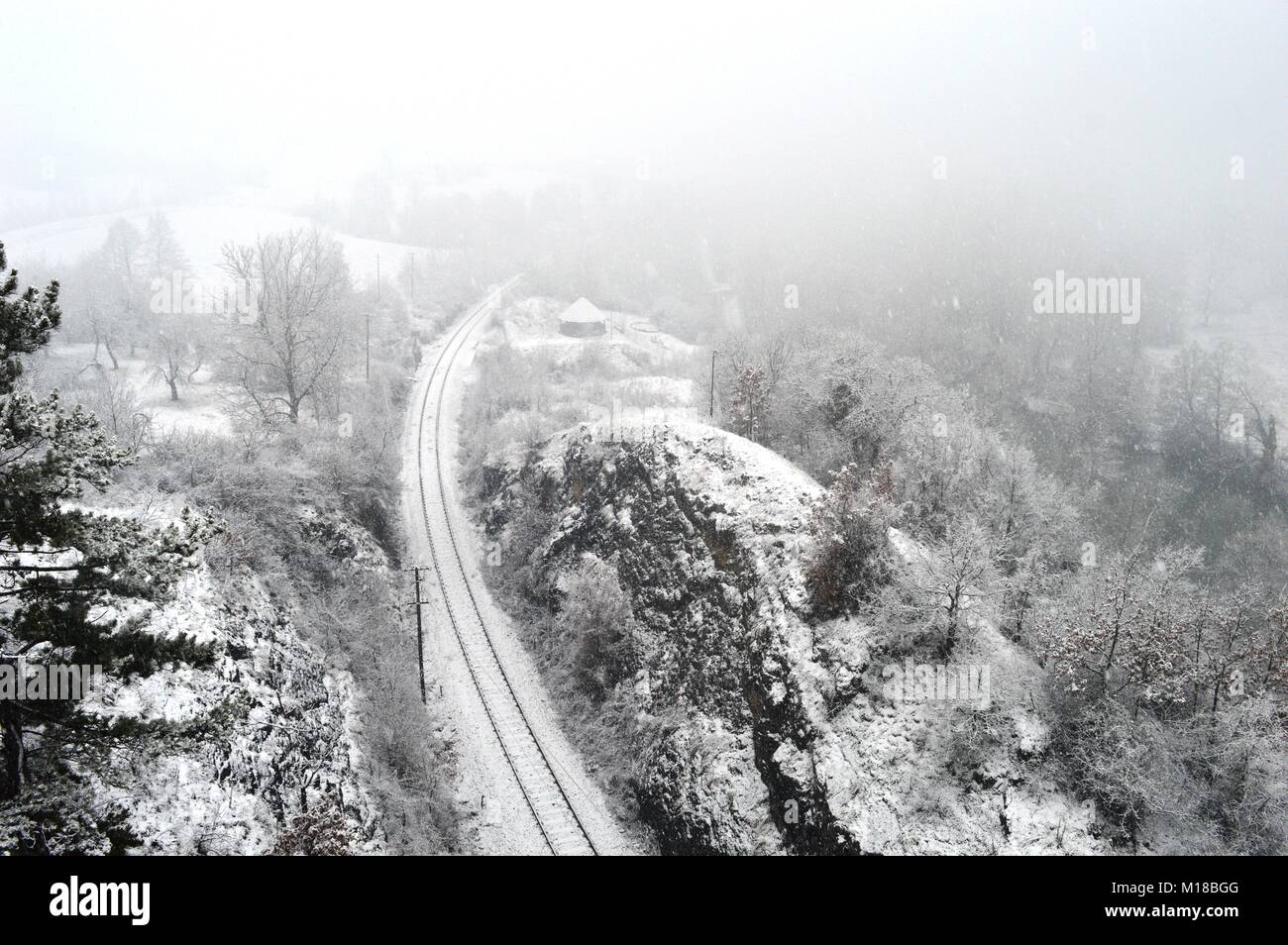 winter landscape of the railway Stock Photo - Alamy
