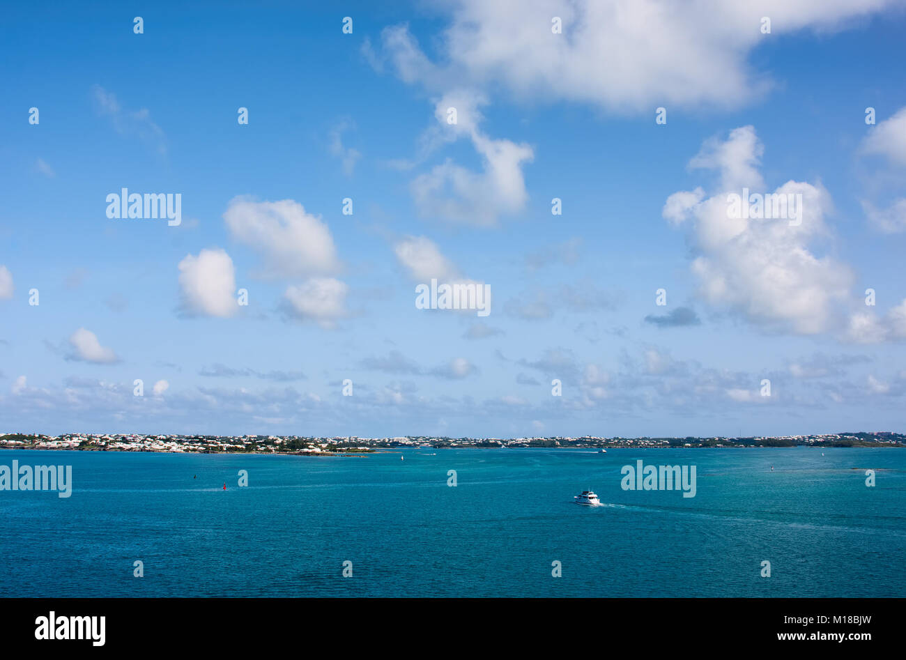 The Bermuda Coastline. View is from the ocean looking towards the coast ...