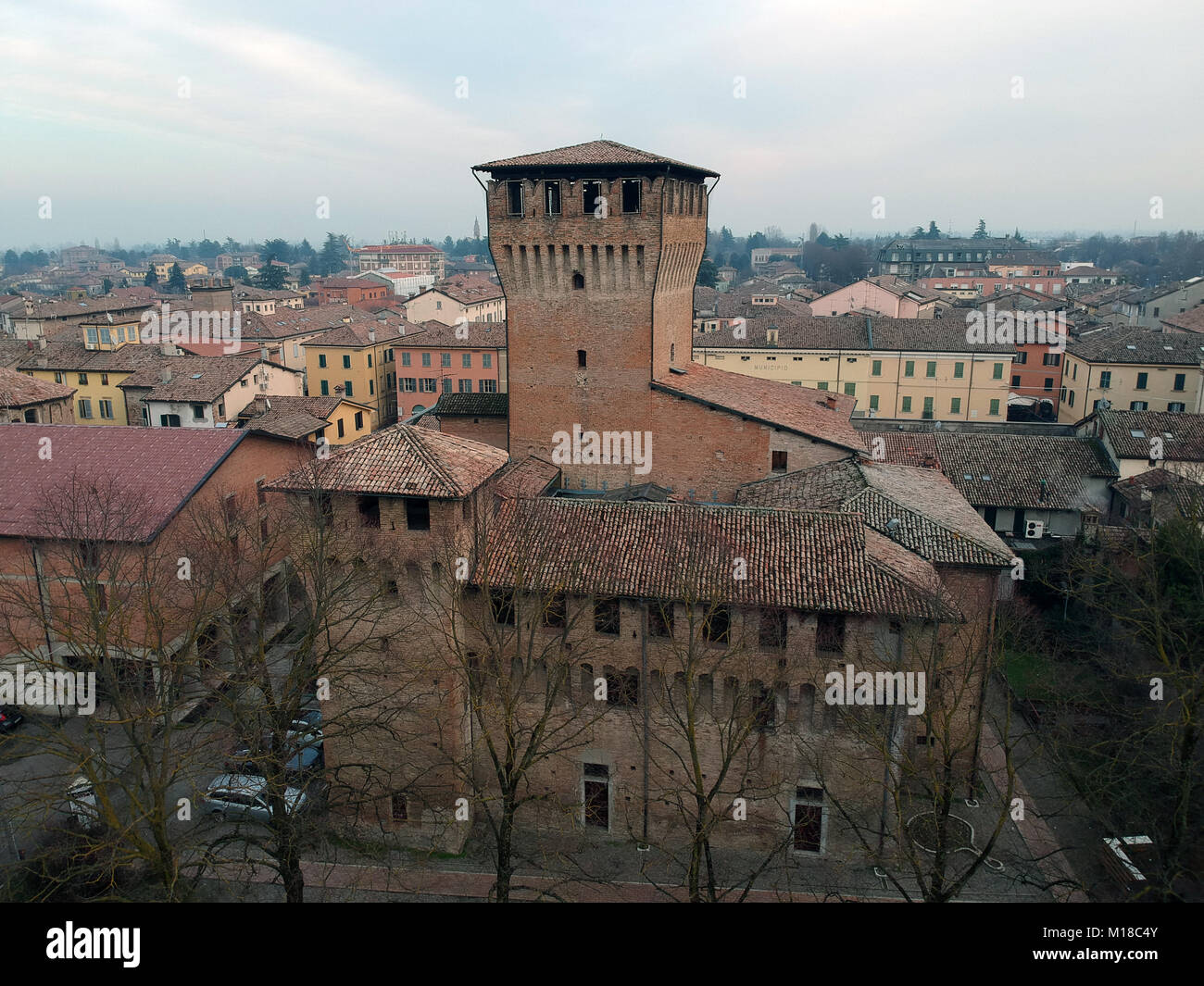 Montecchio Emilia castle, Fortress Reggio Emilia, Italy, aerial view ...
