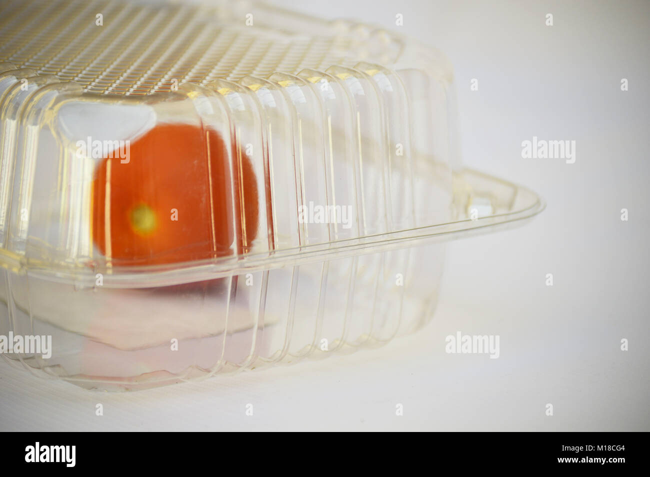 solitary tomato, inside transparent plastic box Stock Photo - Alamy
