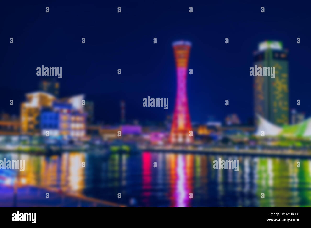 blur colorful of Kobe port night travel landmark in Japan Stock Photo ...