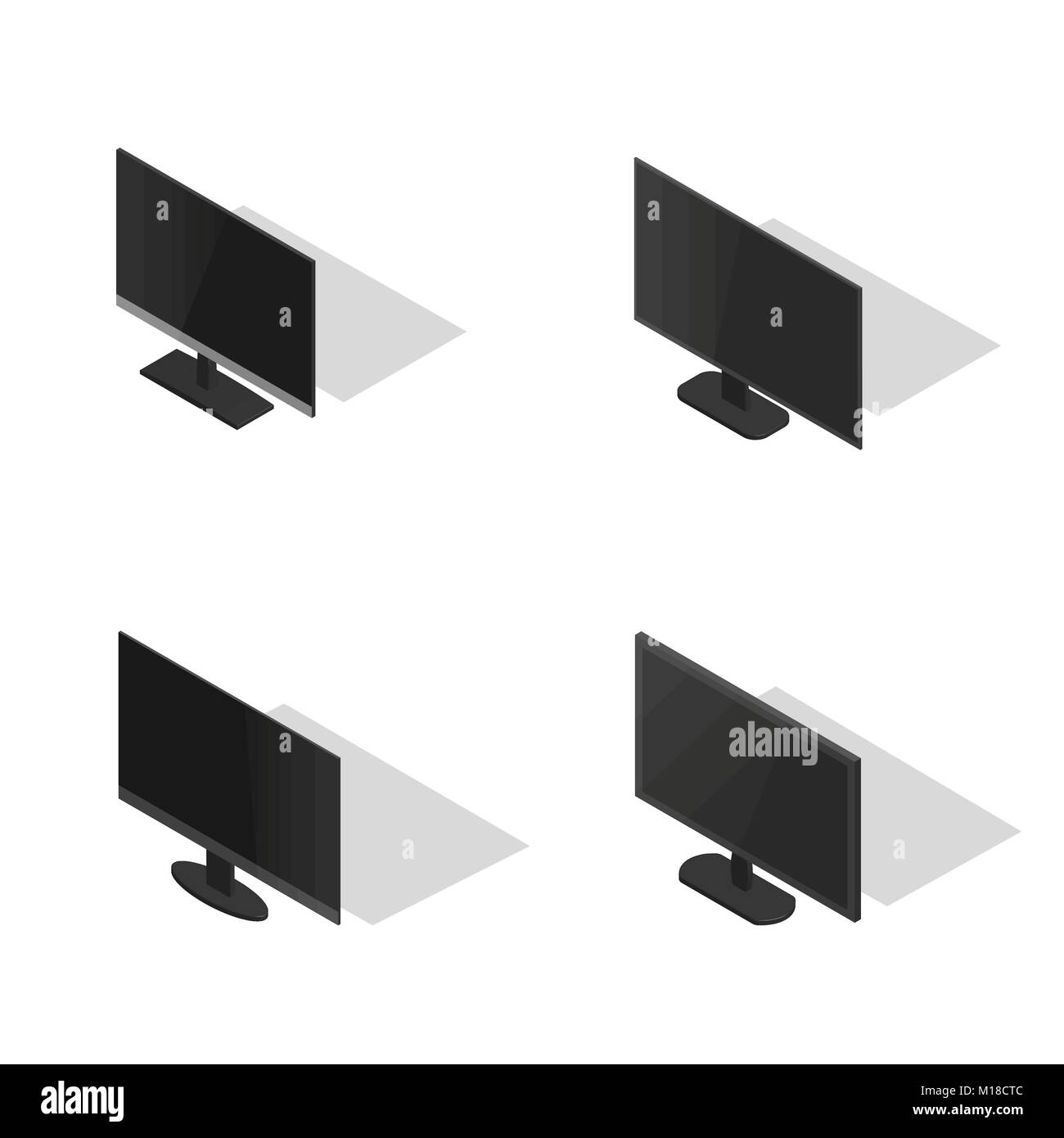 Set of icons, collection of various computer monitors, isolated on white background. Element ...