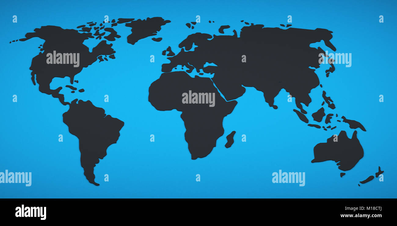 black world map on a blue background. 3d rendering Stock Photo - Alamy