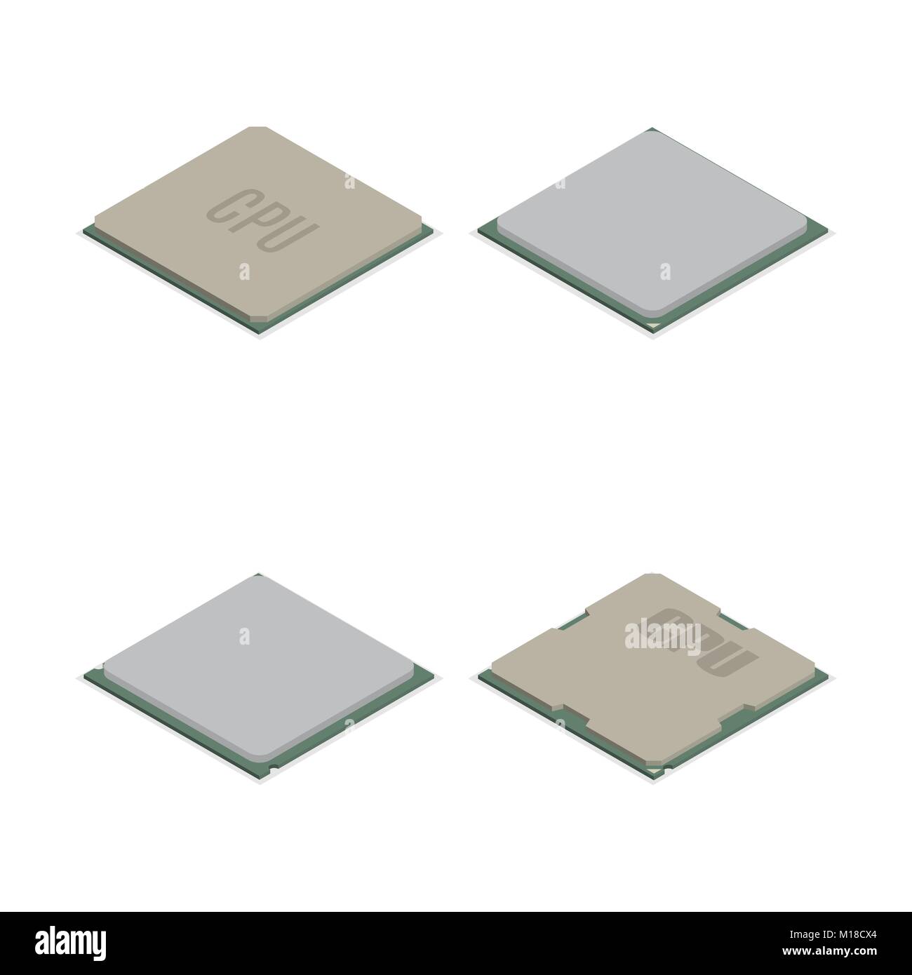 Set of processors of different shapes isolated on white background ...