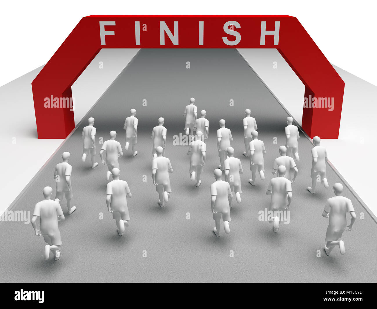 group of marathon runners run to the finish. 3d rendering Stock Photo ...