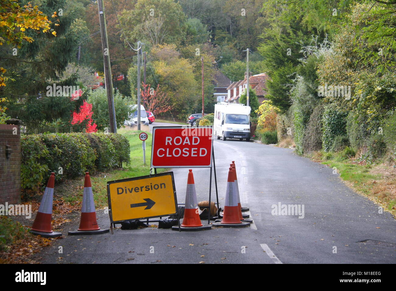 PICTURE OF ROAD CLOSED AND DIVERSION SIGNS ON A RURAL ROAD SUITABLE FOR ...