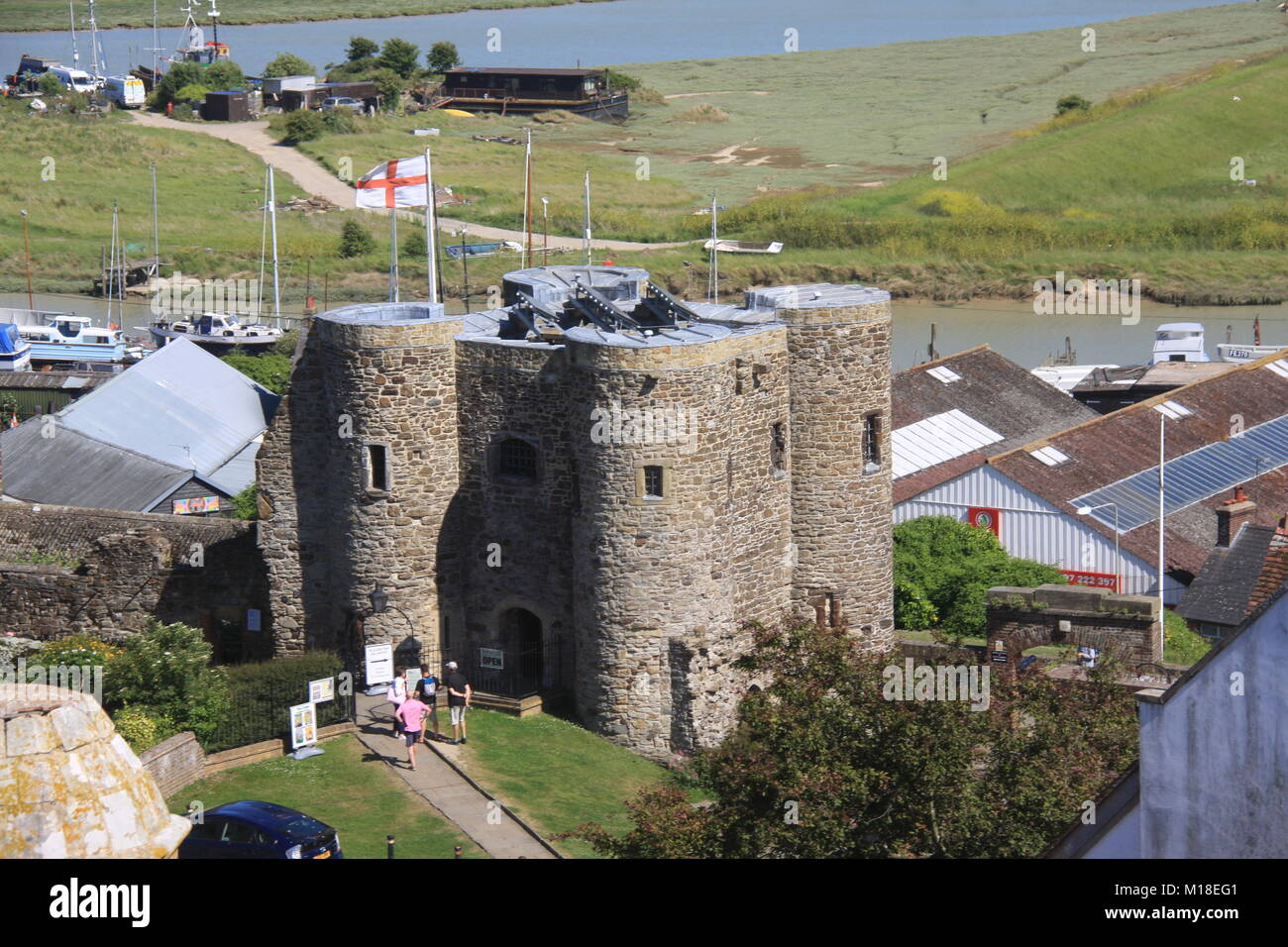 A SCENIC SUNNY AERIAL VIEW IN THE BEAUTIFUL AND ANCIENT TOURIST TOWN OF ...
