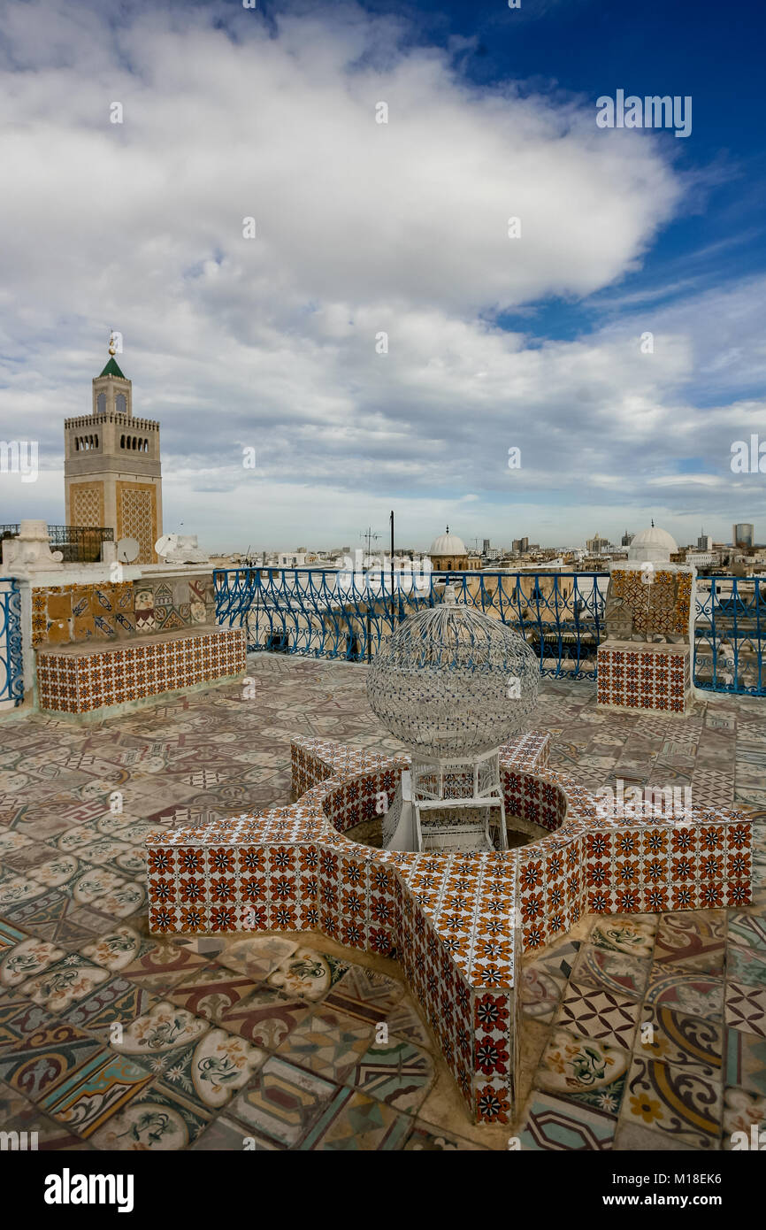 At the top of a typical roof of a traditional house in Tunis, Tunisia ...