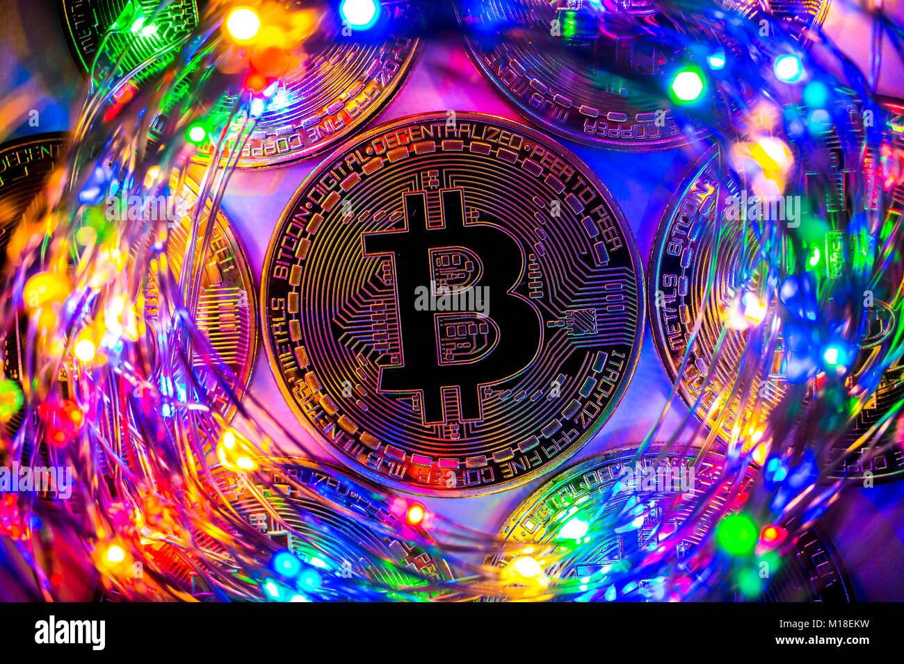 bitcoin and colorful light Stock Photo - Alamy