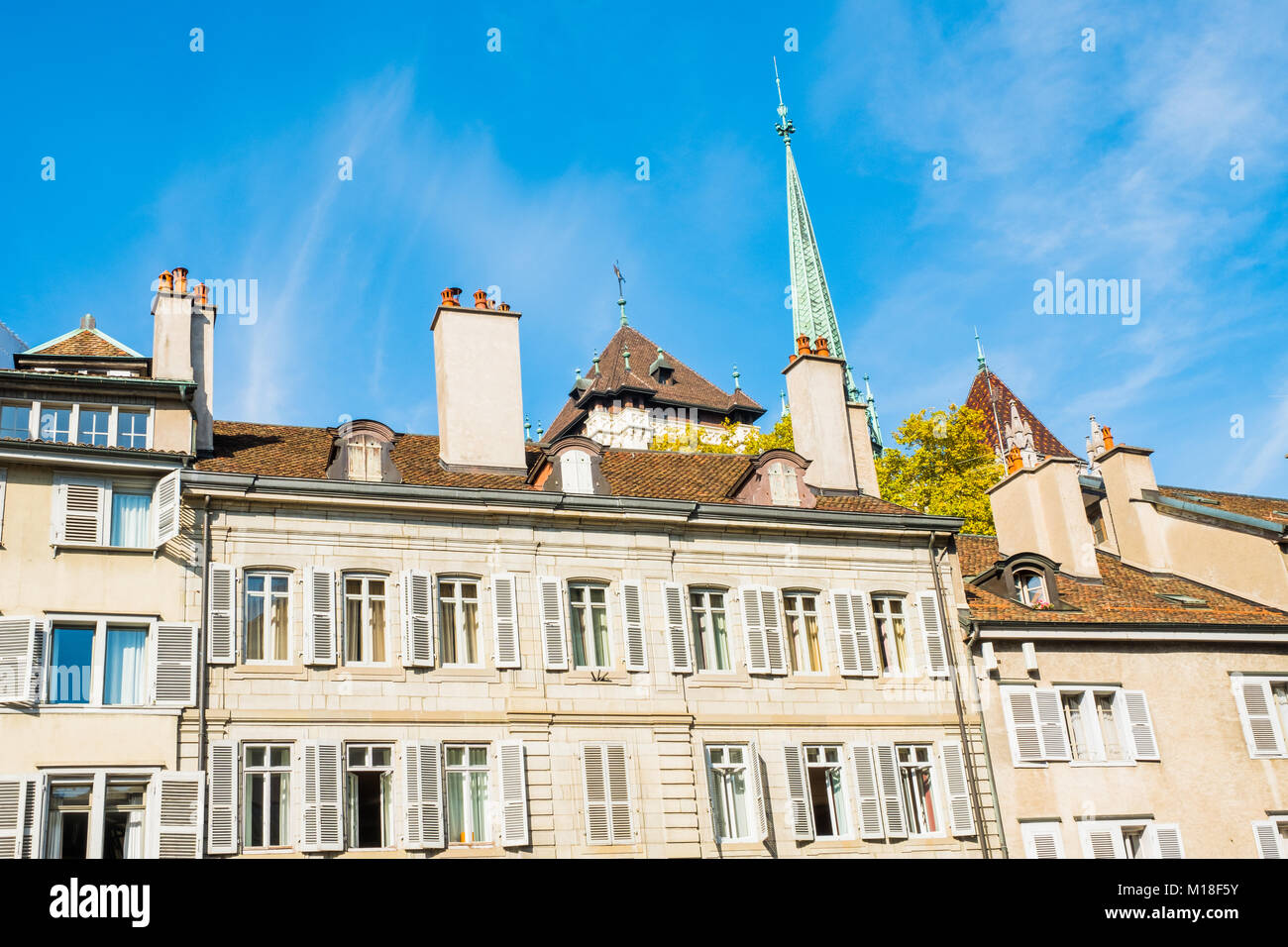 Old building in downtown Geneve, Swiss Stock Photo - Alamy