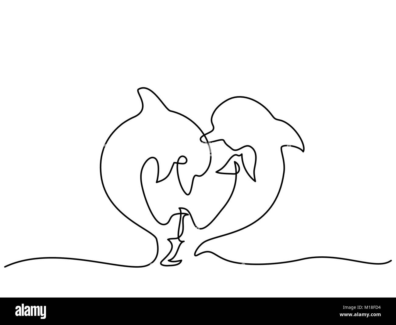 Continuous line drawing dolphin Black and White Stock Photos & Images ...