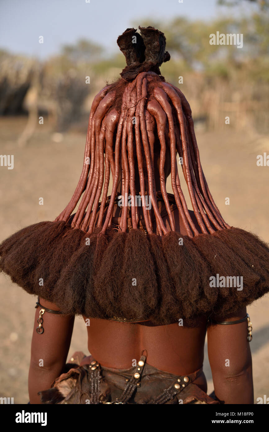 Hair ornaments of a young married Himbafrau,Kaokoveld,Namibia Stock ...