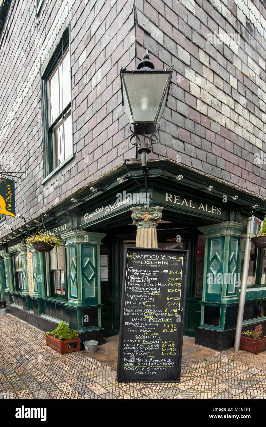 DARTMOUTH, DEVON - JUNE 06. 2009: Menu board outside the Dolphin Inn ...
