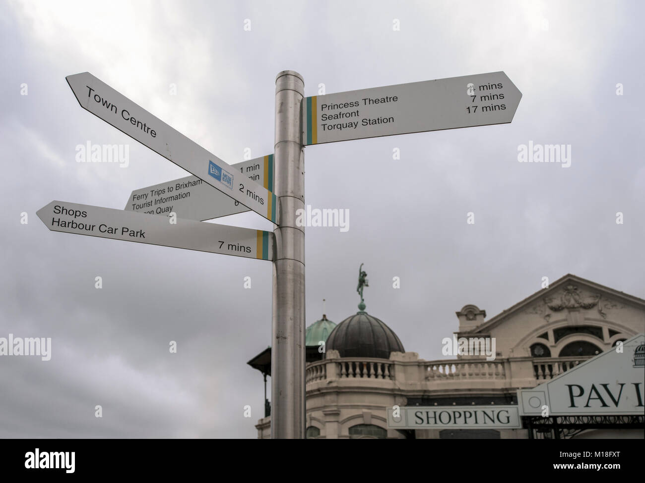 TORQUAY, DEVONM - JUNE 06, 2009: Modern signpost with directions to the ...