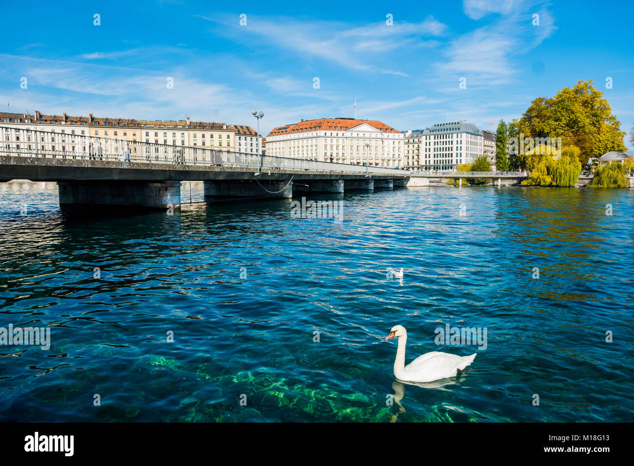 Rhone river in downtown Geneve, swiss Stock Photo - Alamy