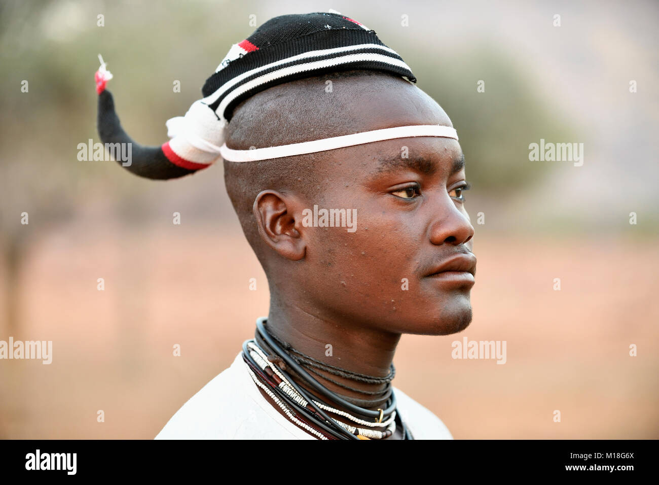 Young Himba man with traditional hairstyle,Portrait,Kaokoveld,Namibia ...