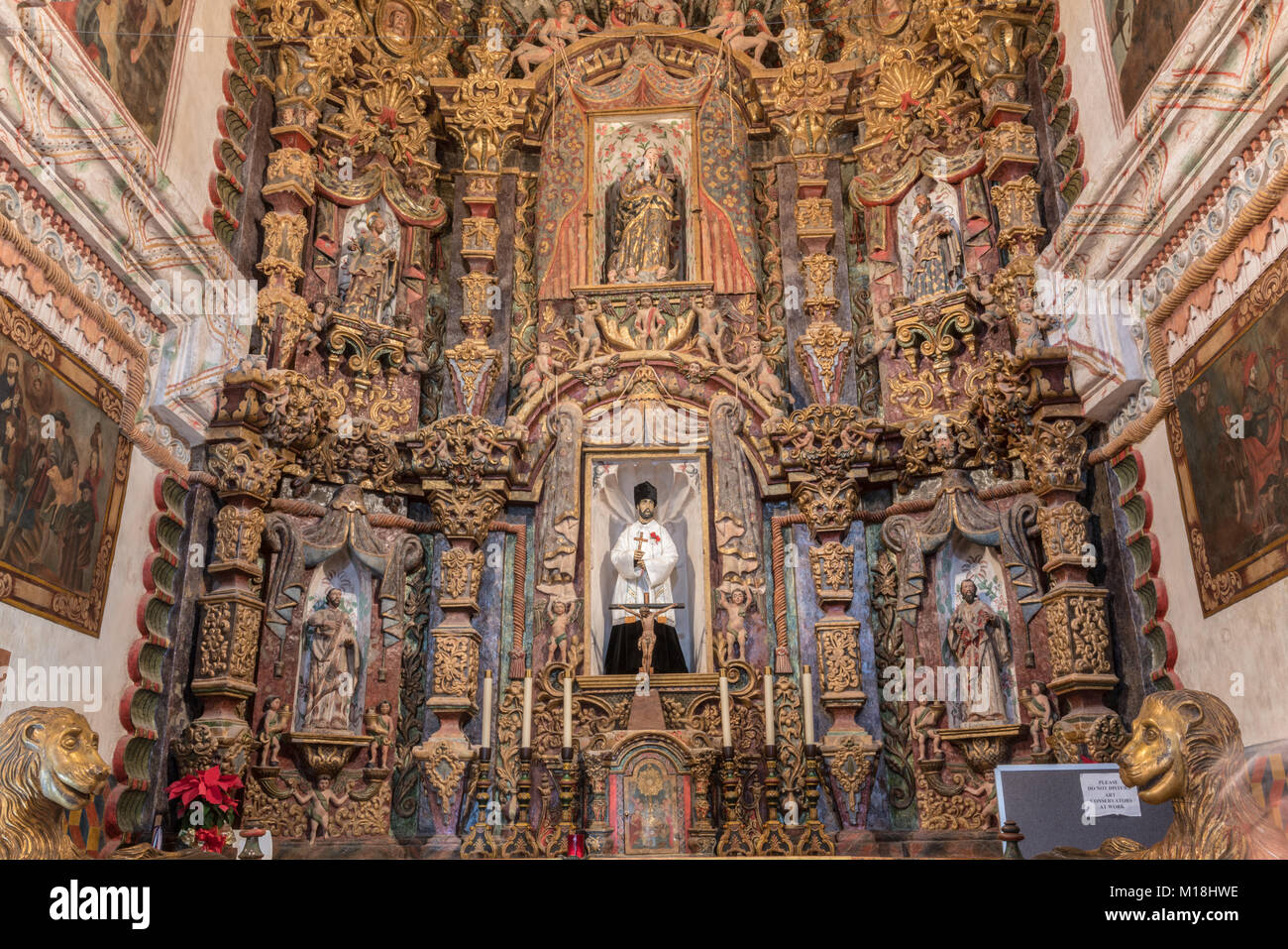 Tucson, Arizona, USA - January 9, 2018: Main altar with massive reredos ...