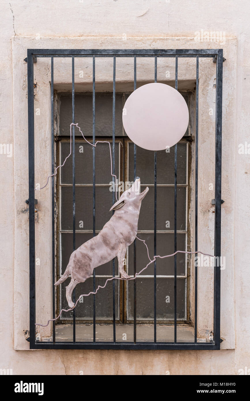 Tucson, Arizona, USA - January 9, 2018: Closeup of outside metal window ...