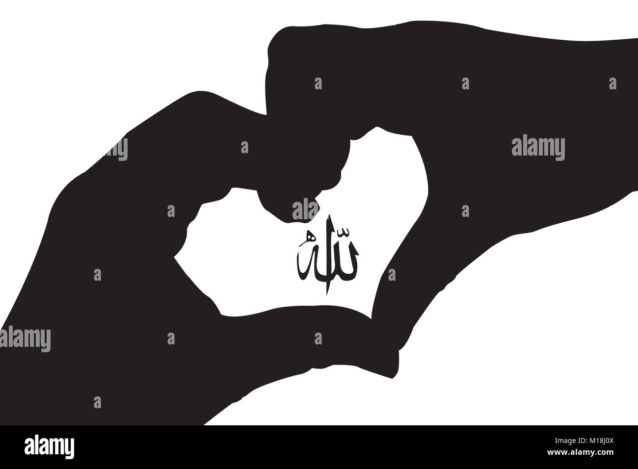 allah god of Islam with hand silhouettes Stock Photo - Alamy
