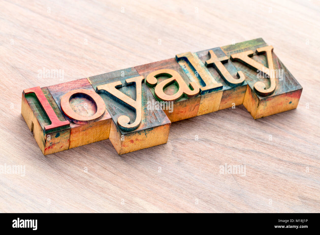 loyalty word abstract in letterpress wood type printing blocks stained ...
