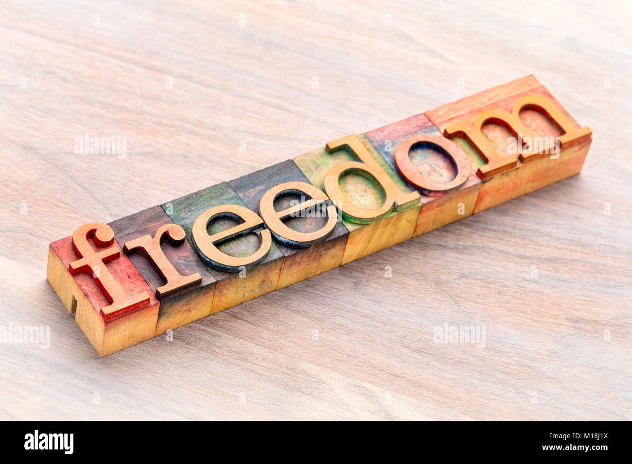 freedom word abstract in letterpress wood type printing blocks stained ...