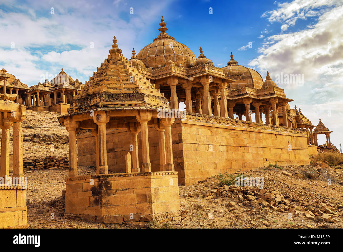 Historic royal cenotaphs known as Chhatris at Bada Bagh Jaisalmer ...