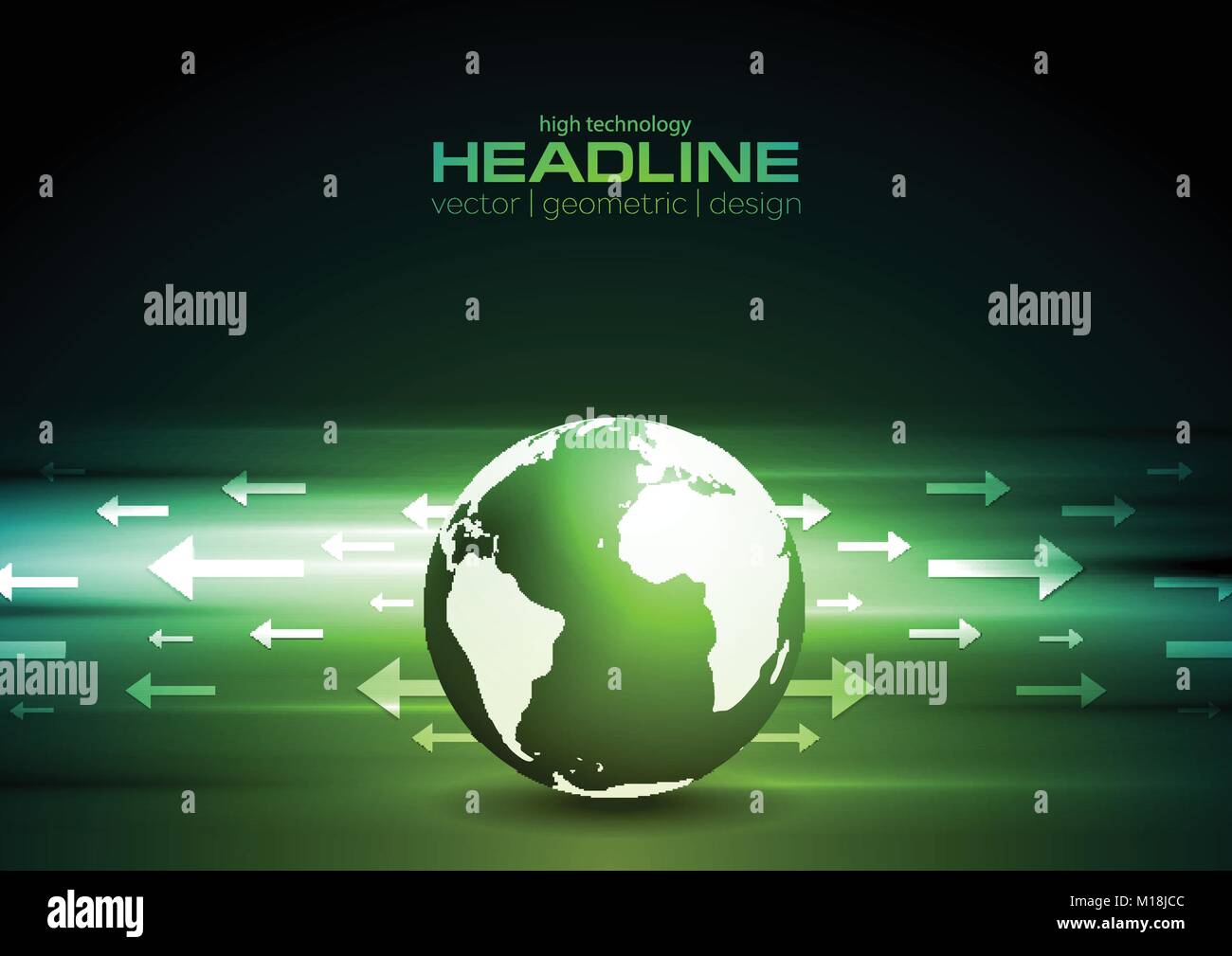 Dark green technology background with globe and arrows. Vector design ...