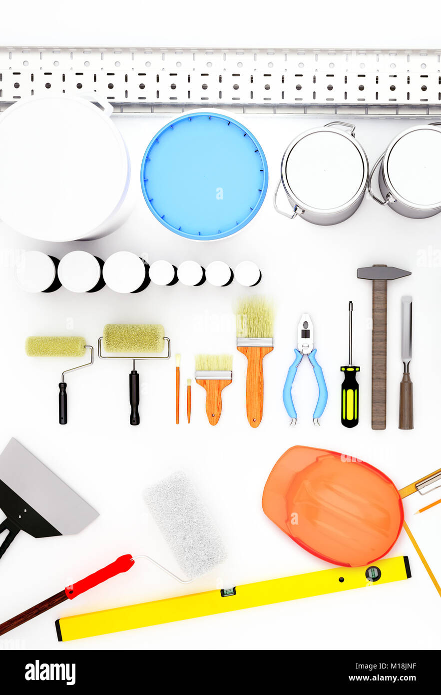 Repair Accessories. Set of tools and paints for making repair. White ...