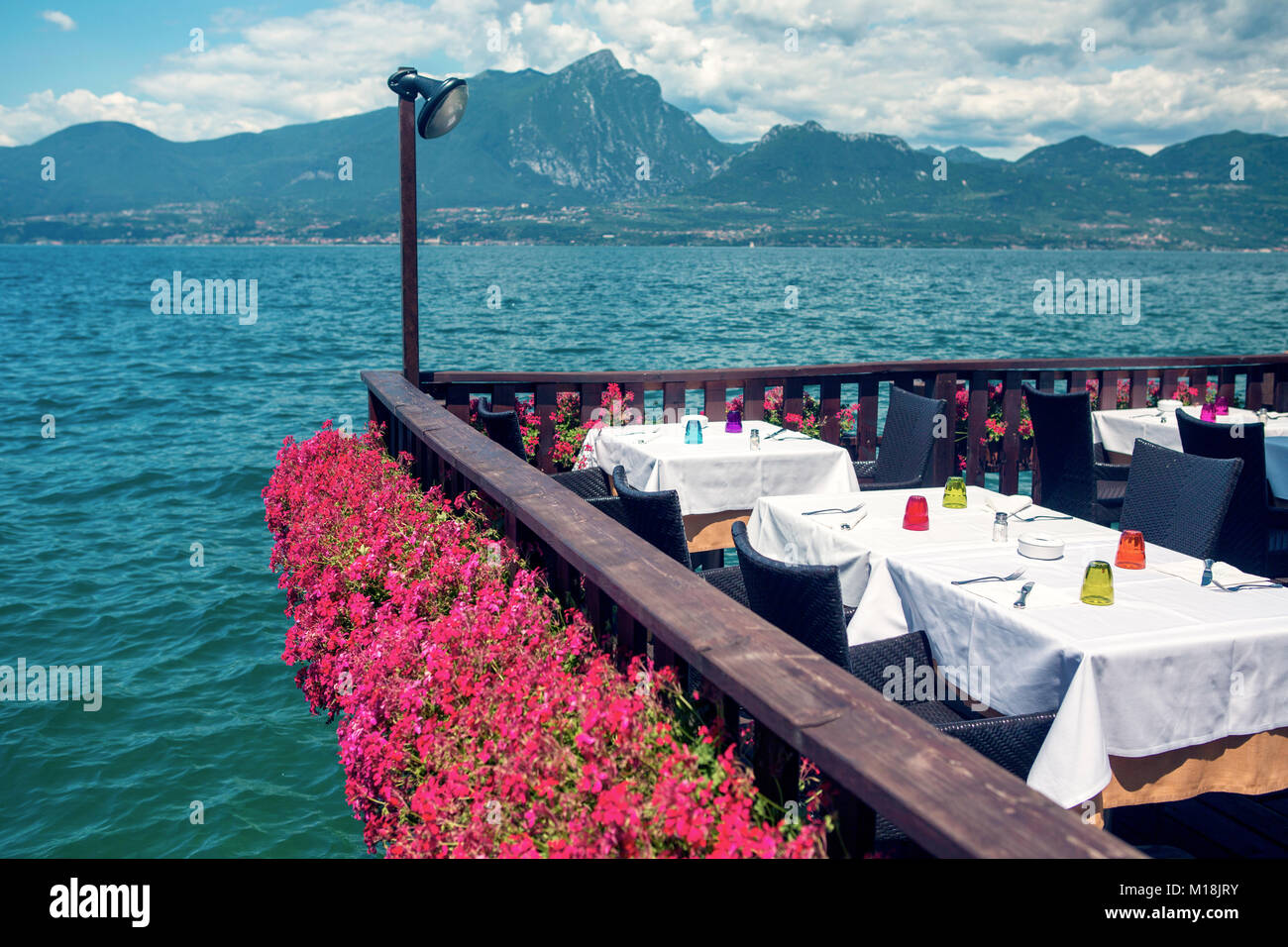 Cafe on Lake Garda Horizontal Stock Photo - Alamy