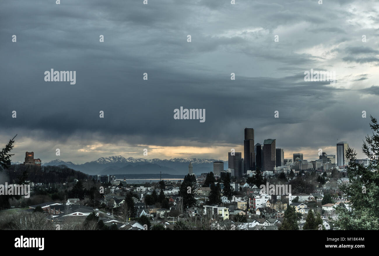 A storm moves over the Olympic Mountains and Puget Sound towards the ...