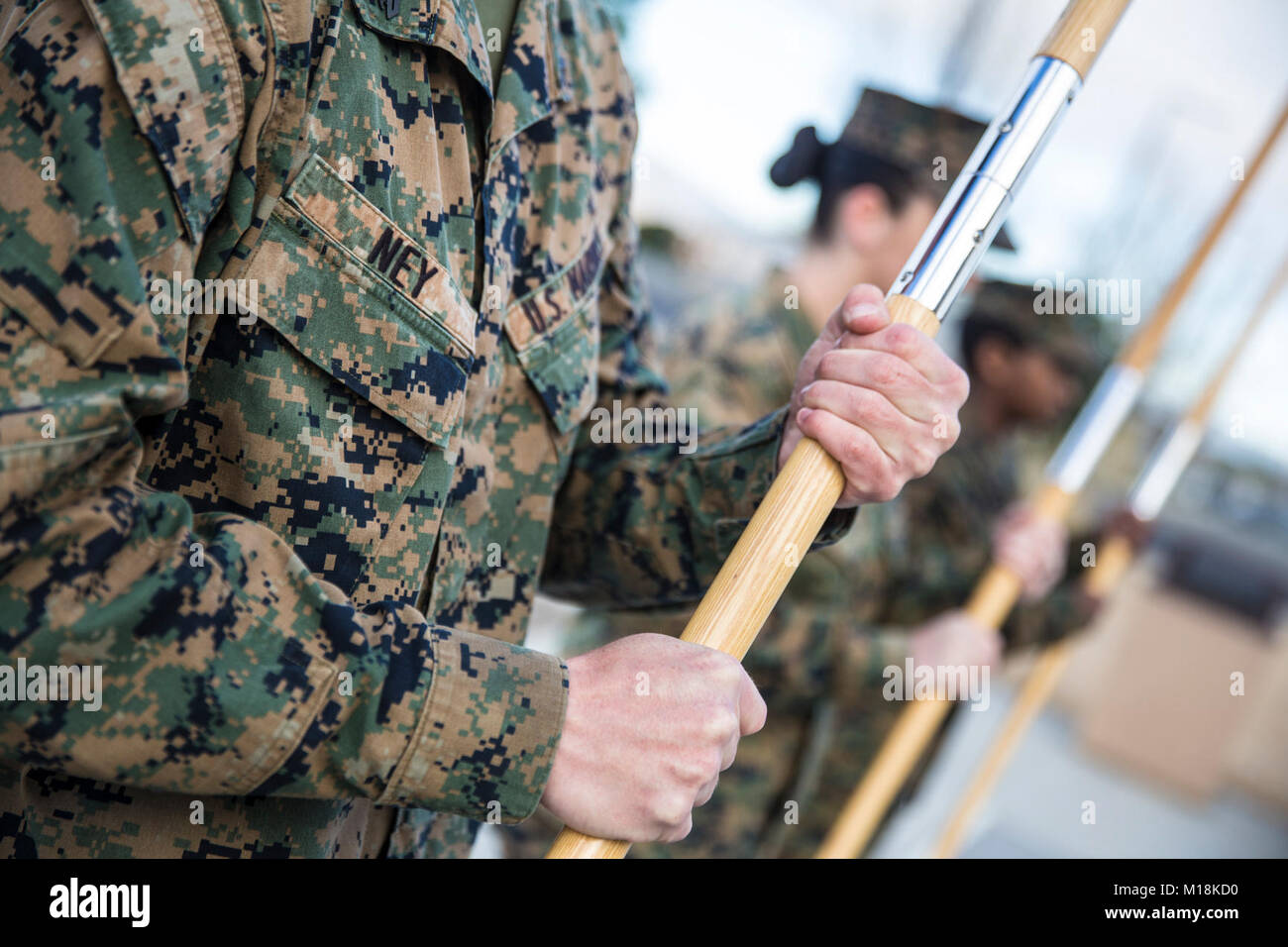 U.S. Marines with 1st Marine Logistics Group execute the guidon ...