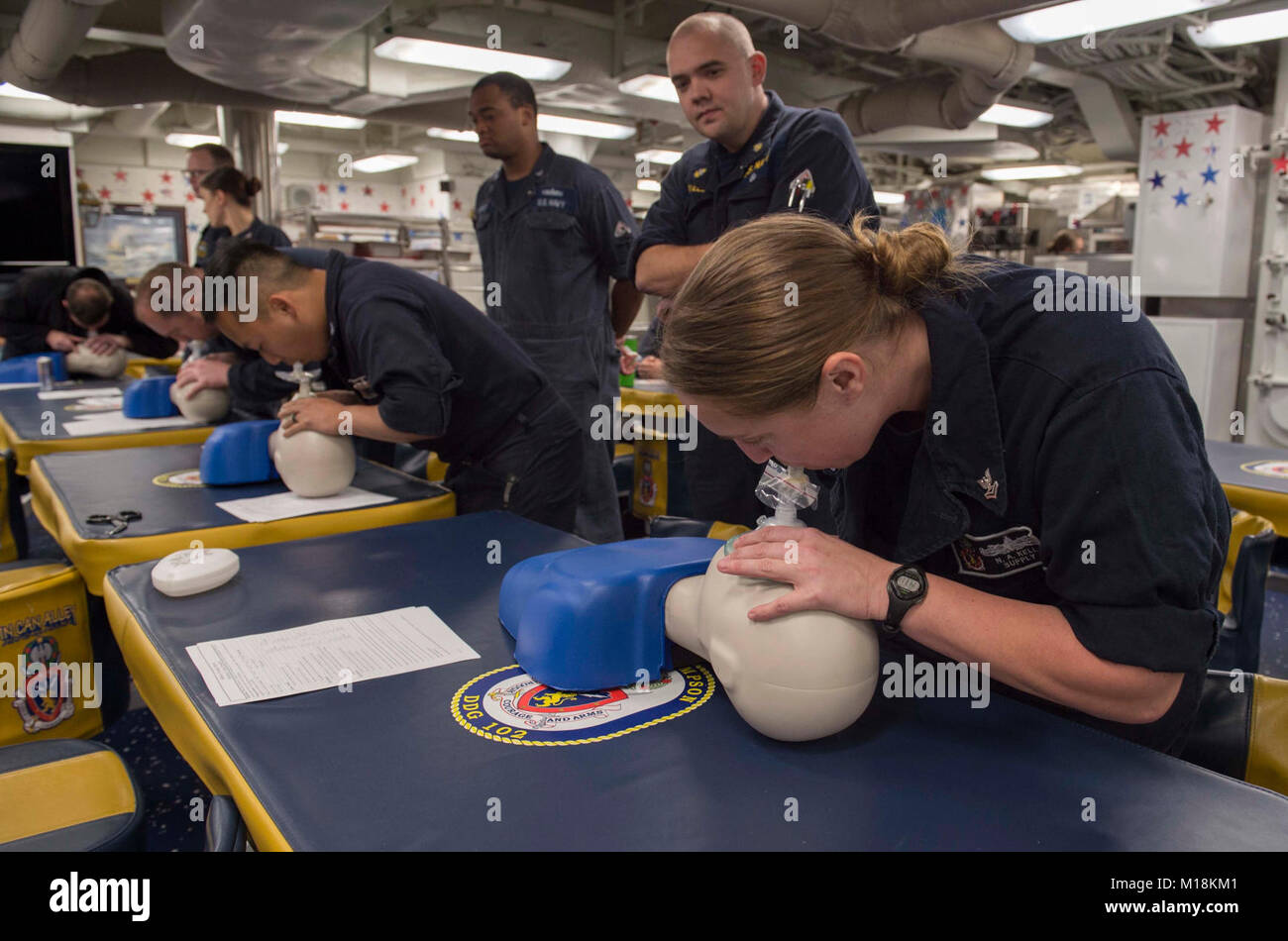 RED SEA (Jan 14, 2018) Sailors practice CPR on dummies during a CPR ...
