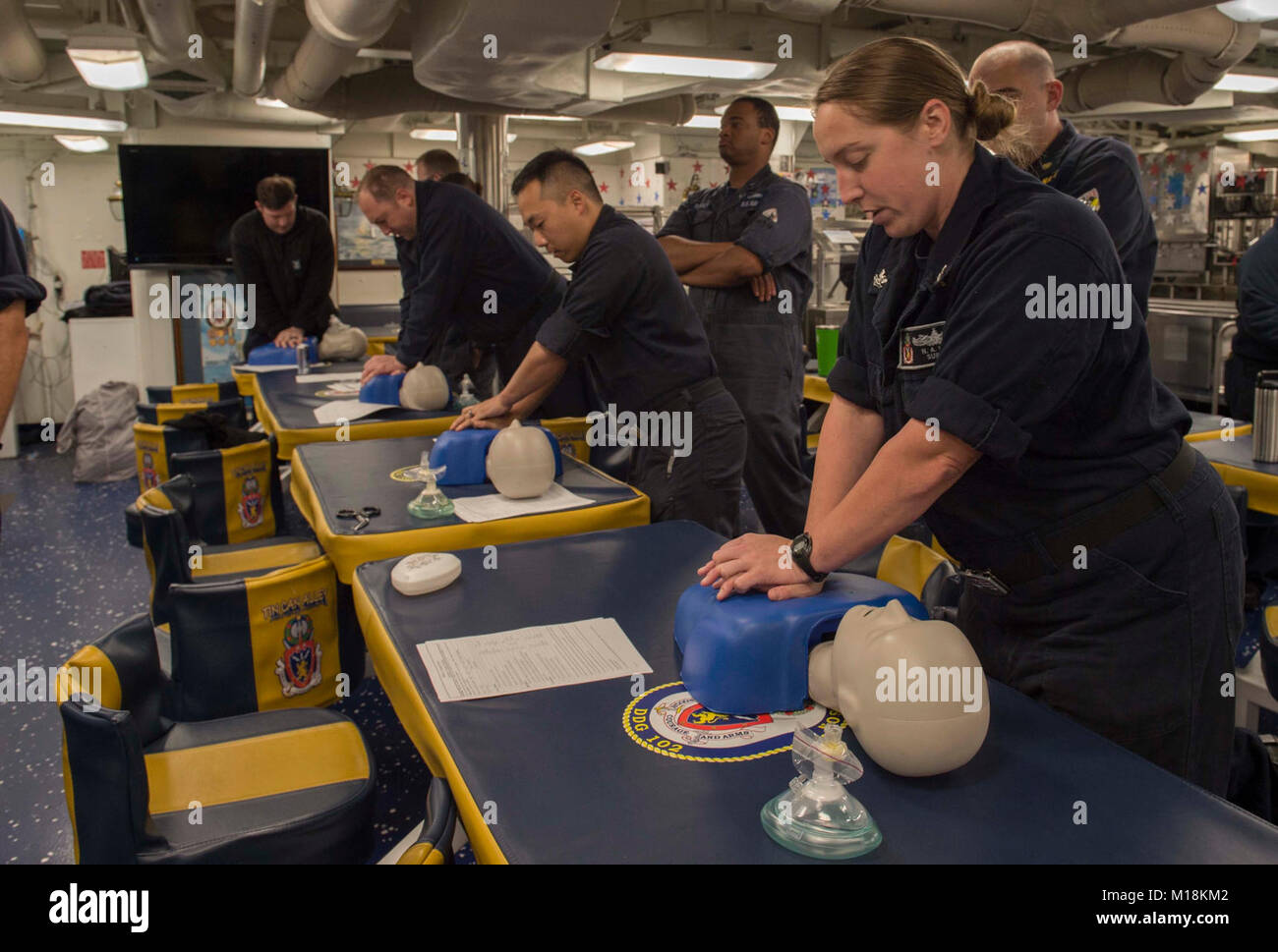 RED SEA (Jan 14, 2018) Sailors practice CPR on dummies during a CPR ...