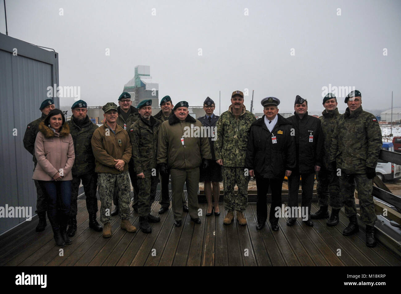 Military personnel pose for group photograph on wet rainy day Stock ...