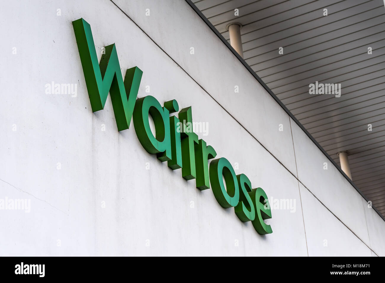 Northampton UK January 06 2018: Waitrose Superstore logo sign exterior ...