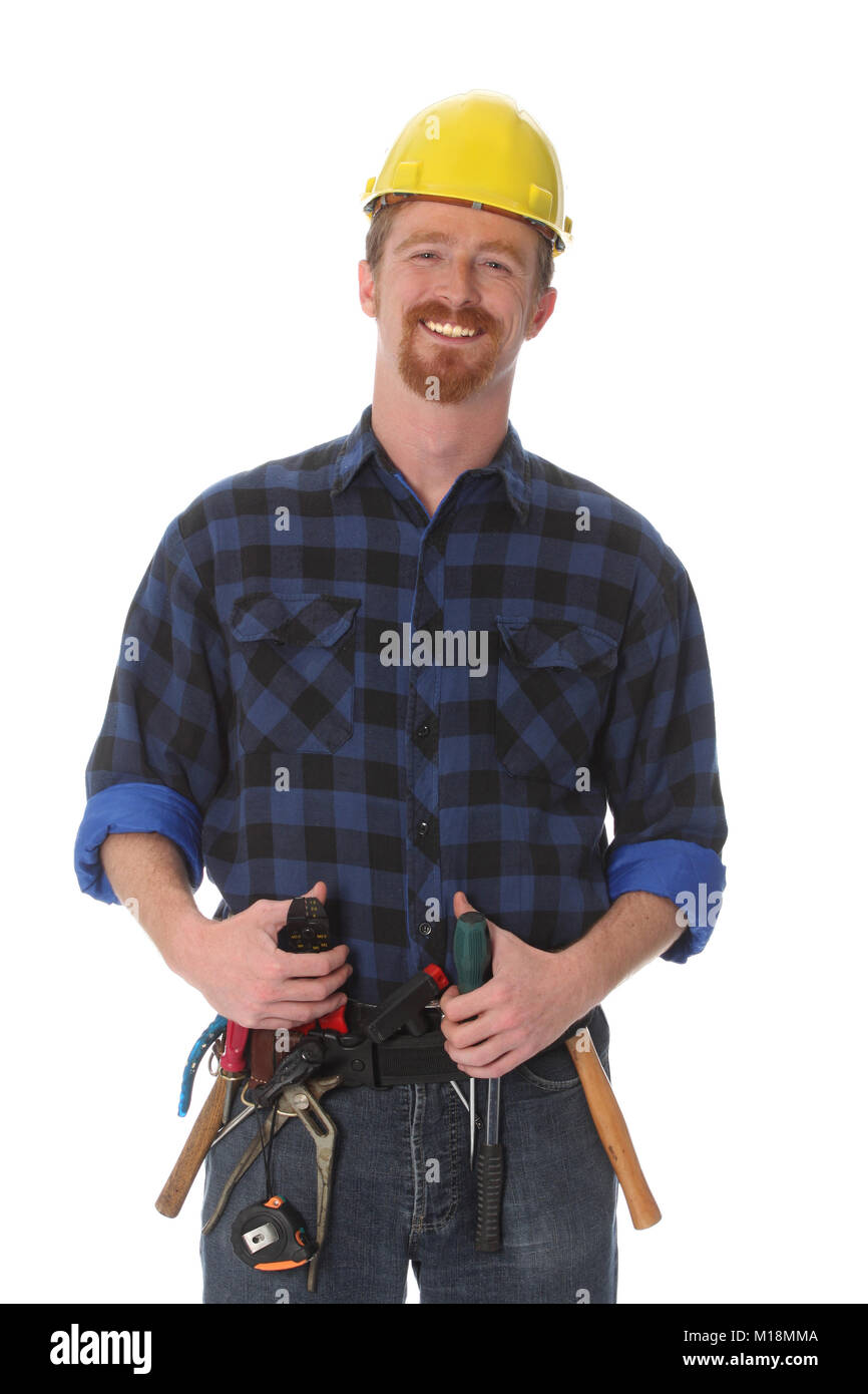 construction worker with helmet on white background Stock Photo - Alamy