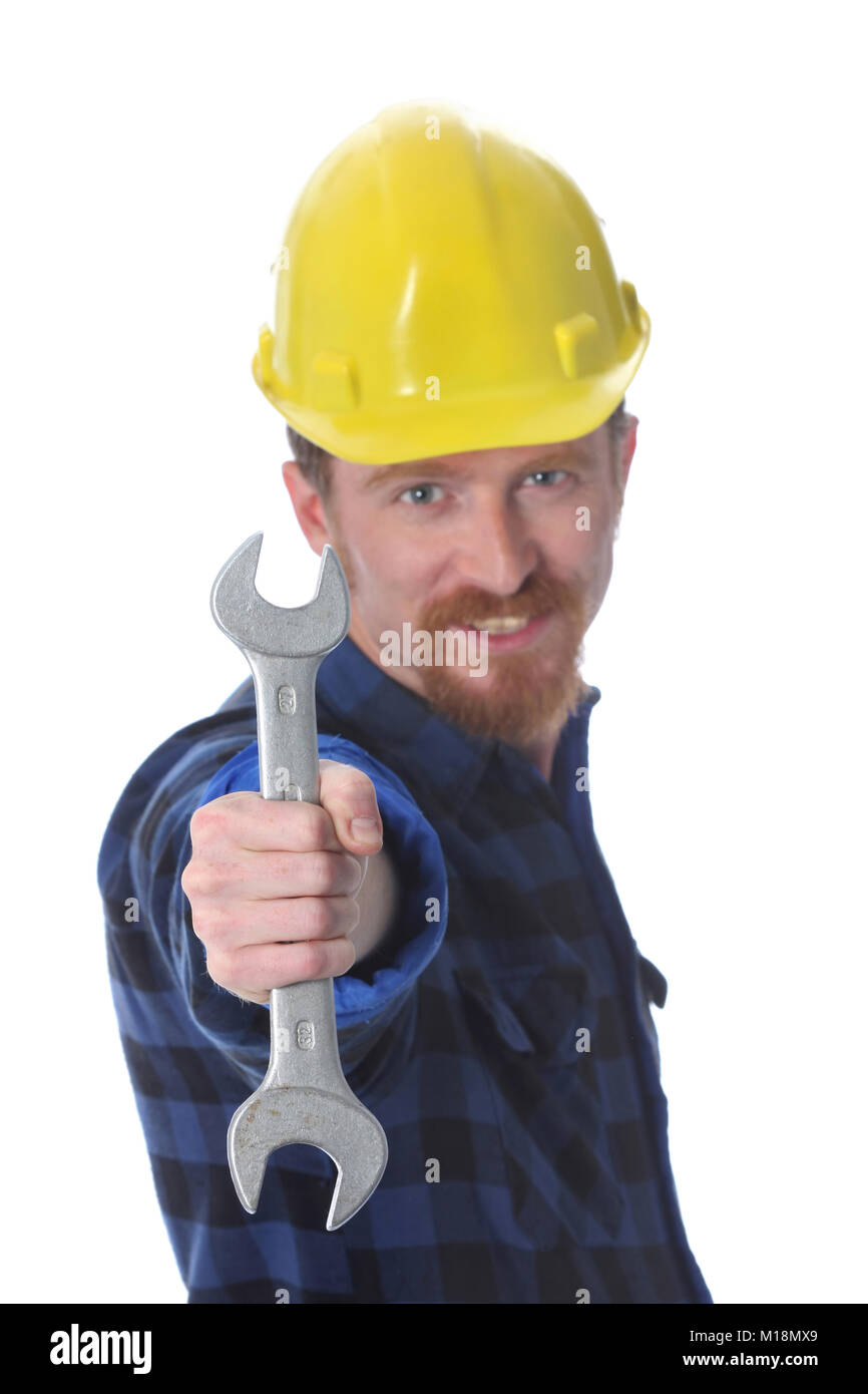 construction worker handle double wrench in closeup Stock Photo - Alamy