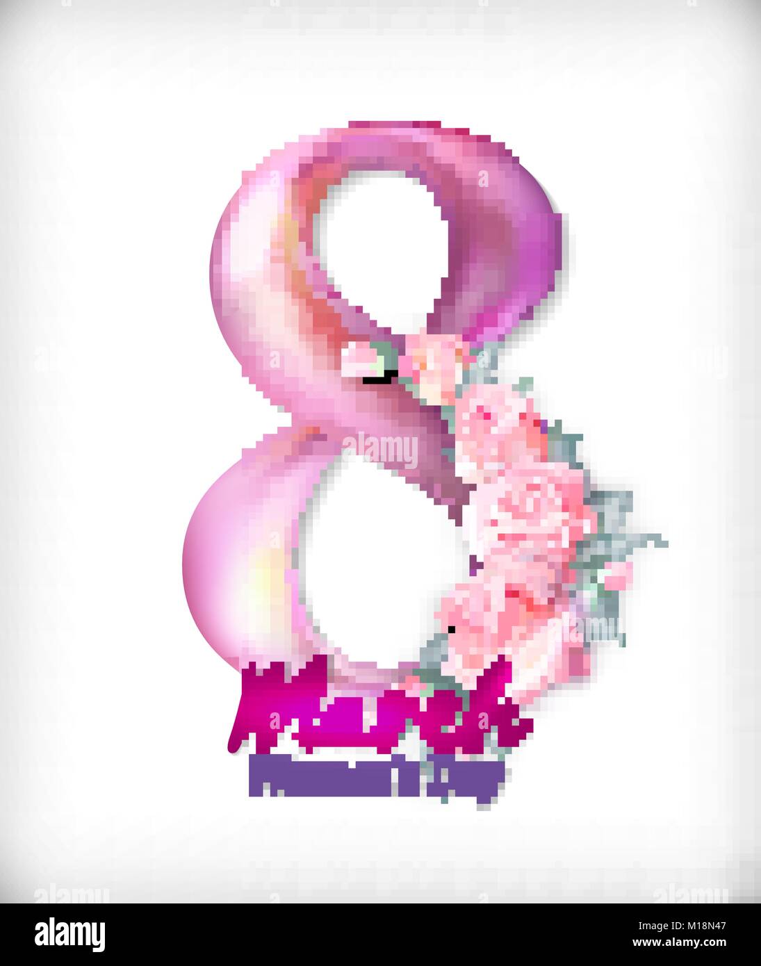 Women day background with pink rose flowers. 8 March invitation card ...