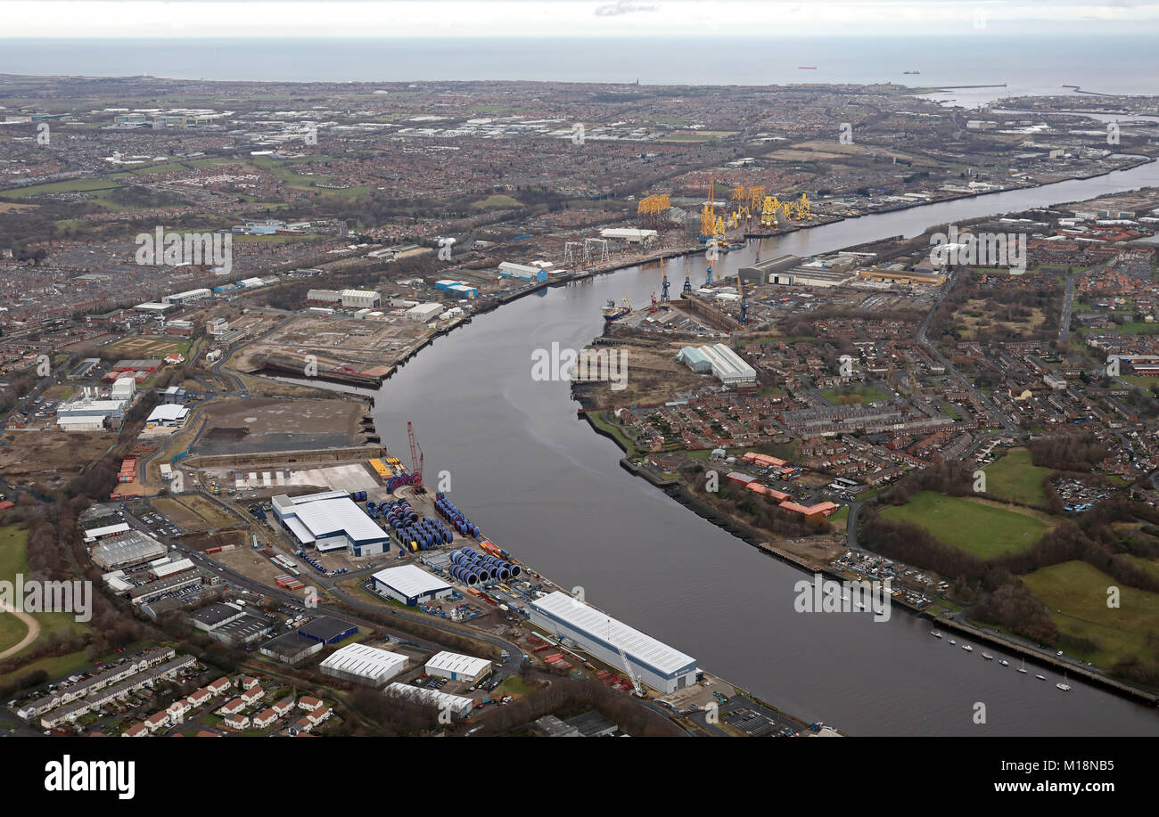 aerial view of the River Tyne at Wallsend & Hebburn near Newcastle upon ...