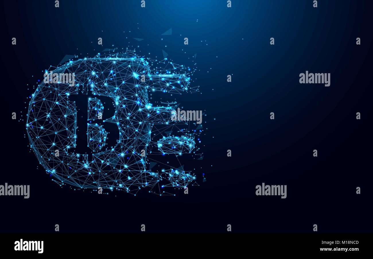 Abstract Bitcoin form lines and triangles, point connecting network on ...