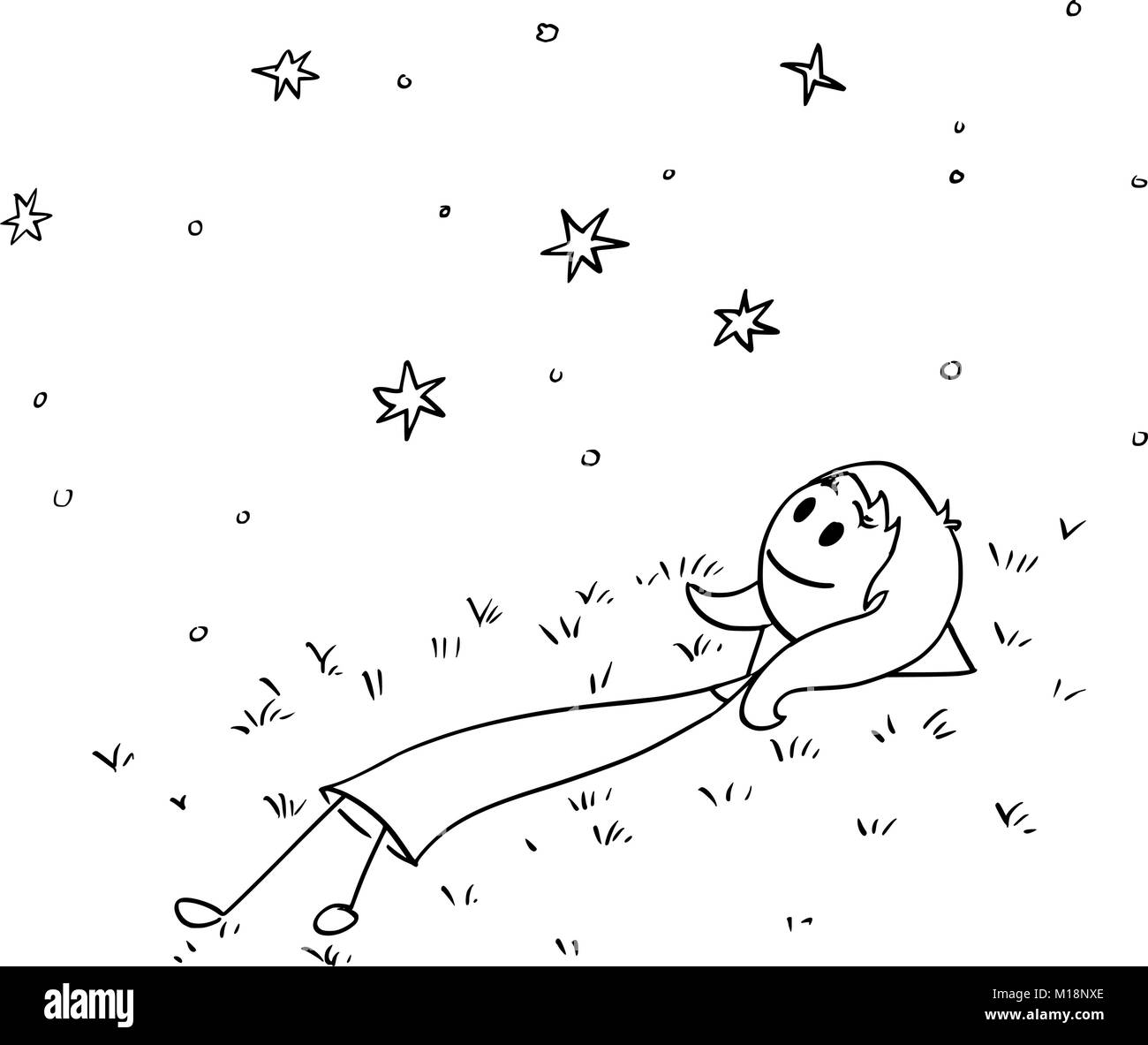 Conceptual Cartoon of Businesswoman or Woman Dreamer Watching Stars ...