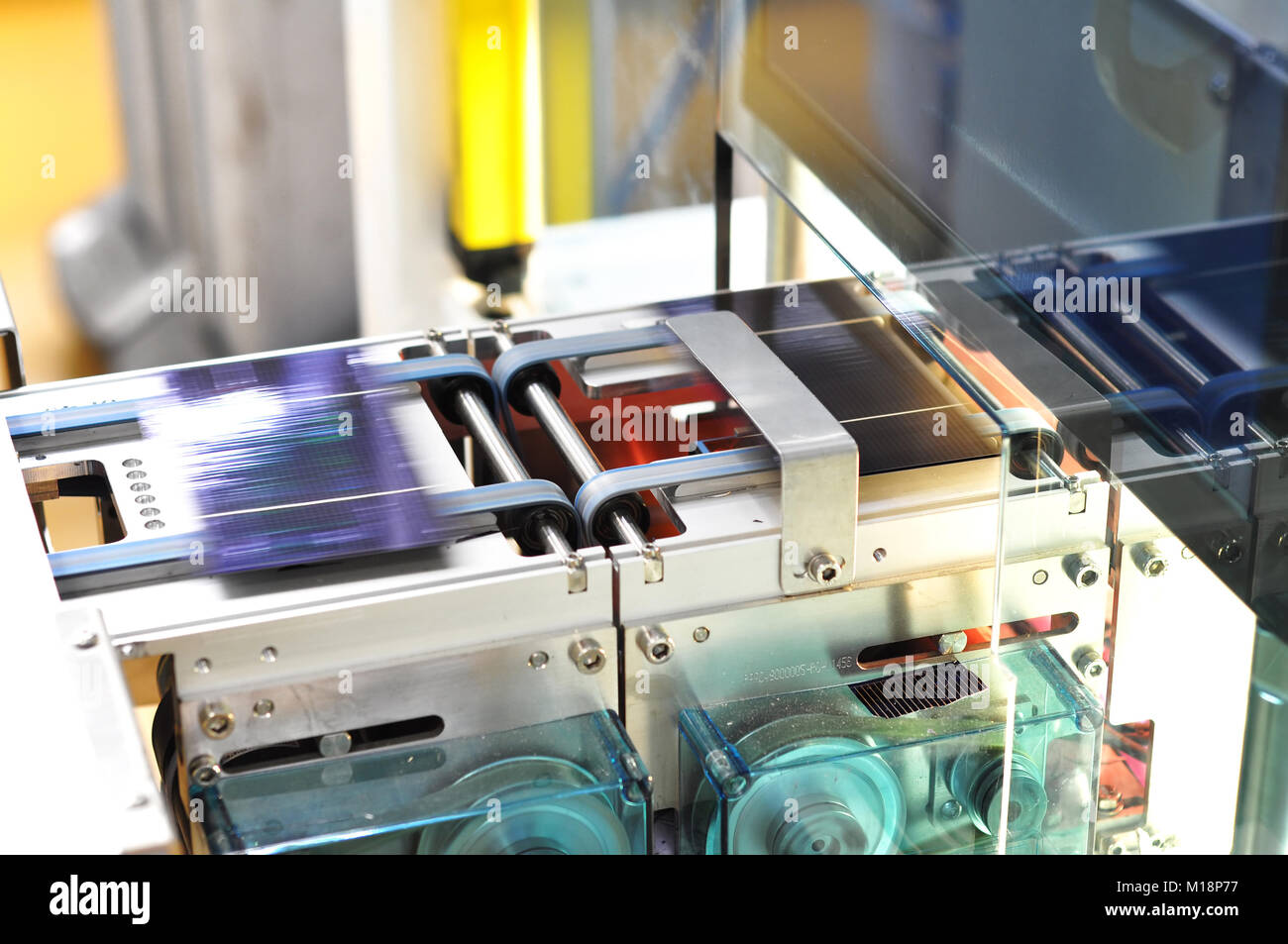 production of solar cells - conveyor belt in production with wafer ...