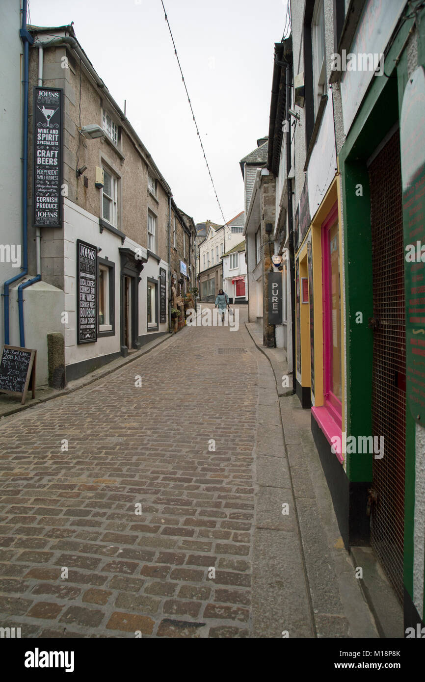 St Ives, Cornwall, England, January 8th, 2018, A view of Fore Street ...