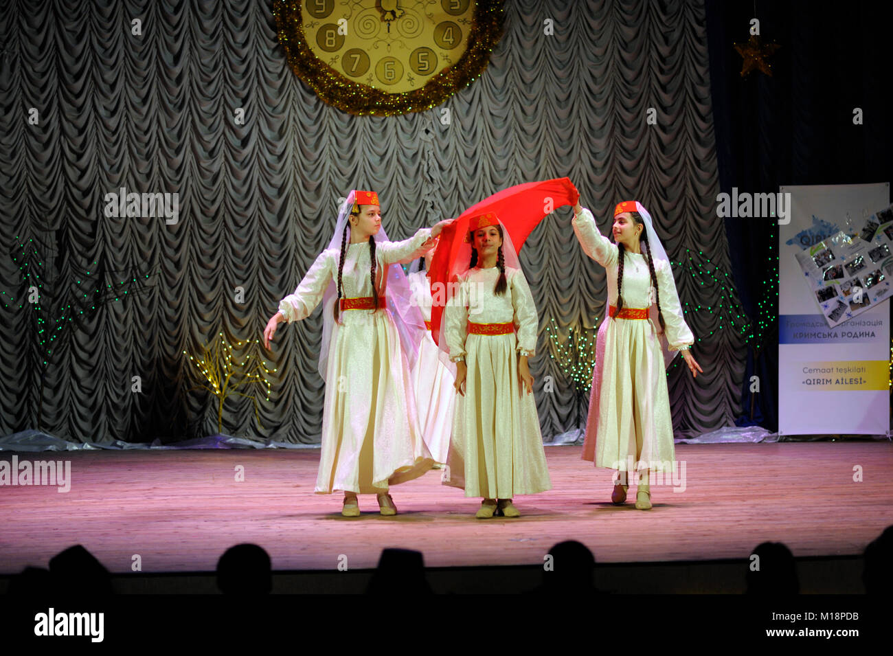 Crimean tatar children dancers in native dress performing native dance ...