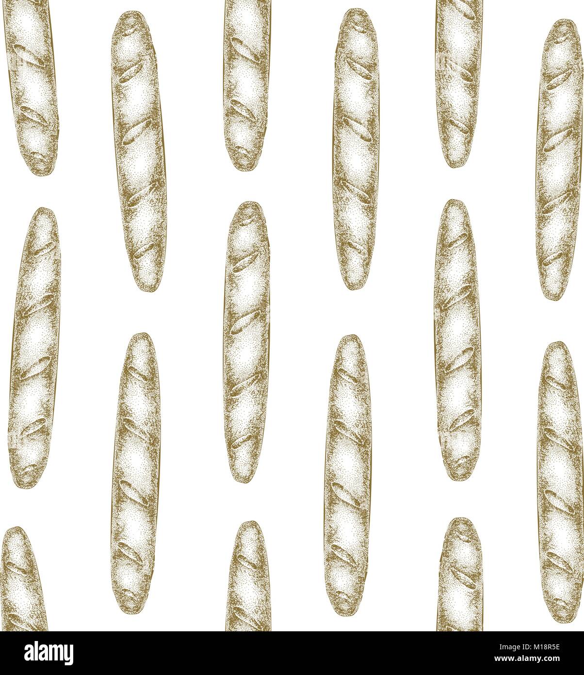 Vector seamless pattern with baguettes. Hand drawn vector retro ...